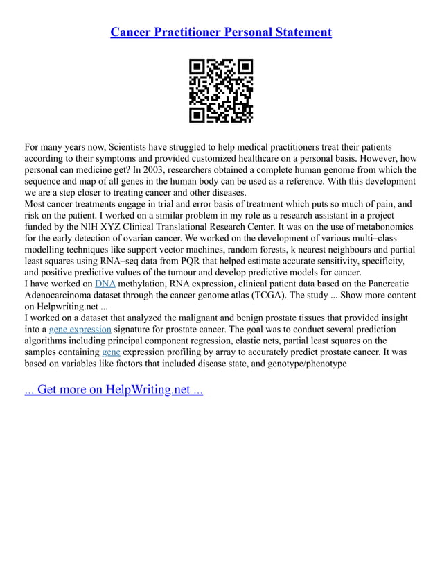 Cancer Practitioner Personal Statement | PDF