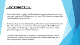 Presentation on Nanoparticles Smart Drug Delivery System For Cancer | PPTX