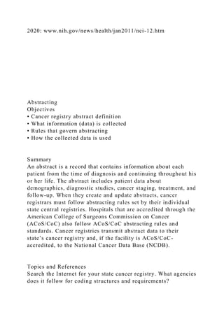 Cancer RegistriesObjectives• Cancer registry definition• P.docx