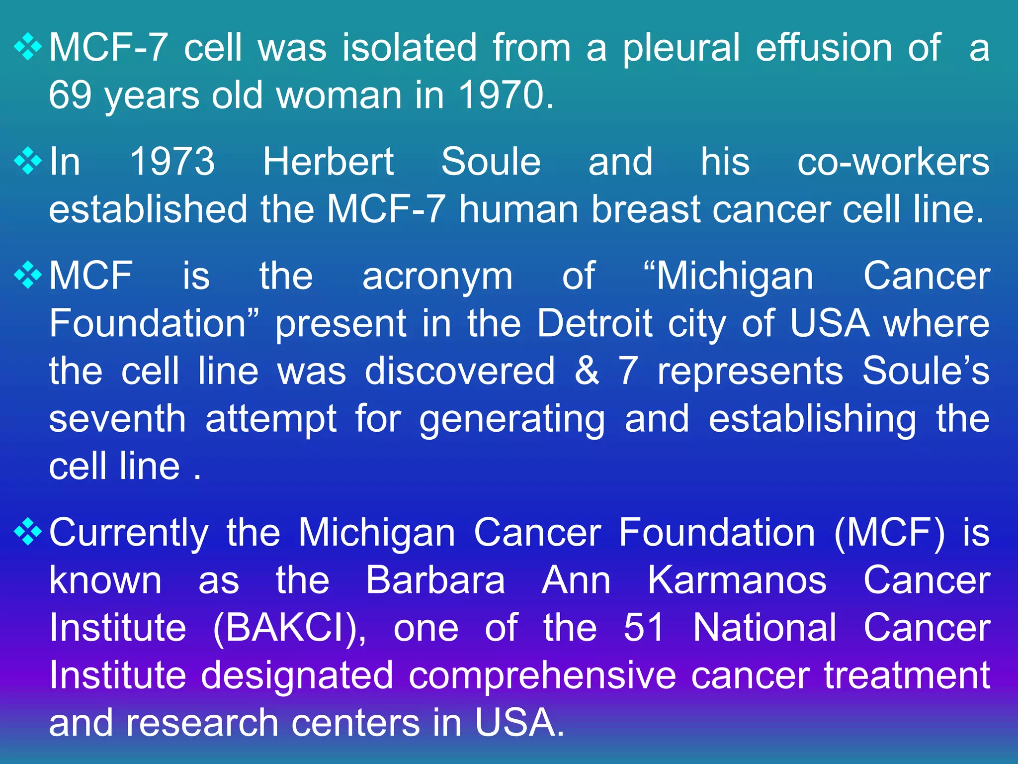 MCF-7: Human Breast Cancer Cell Line | PPT