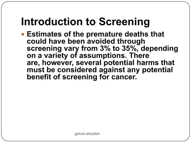 Cancer screening | PPTX | Cancer | Diseases and Conditions