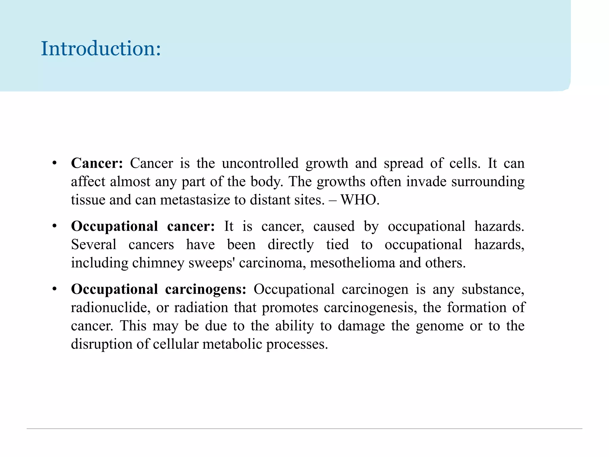 Cancers in occupational settings | PPT