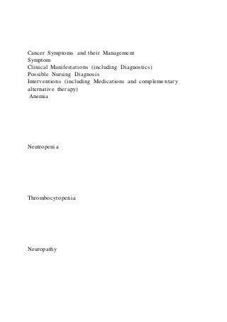 Cancer Symptoms and their ManagementSymptomClinical Manifest | DOCX