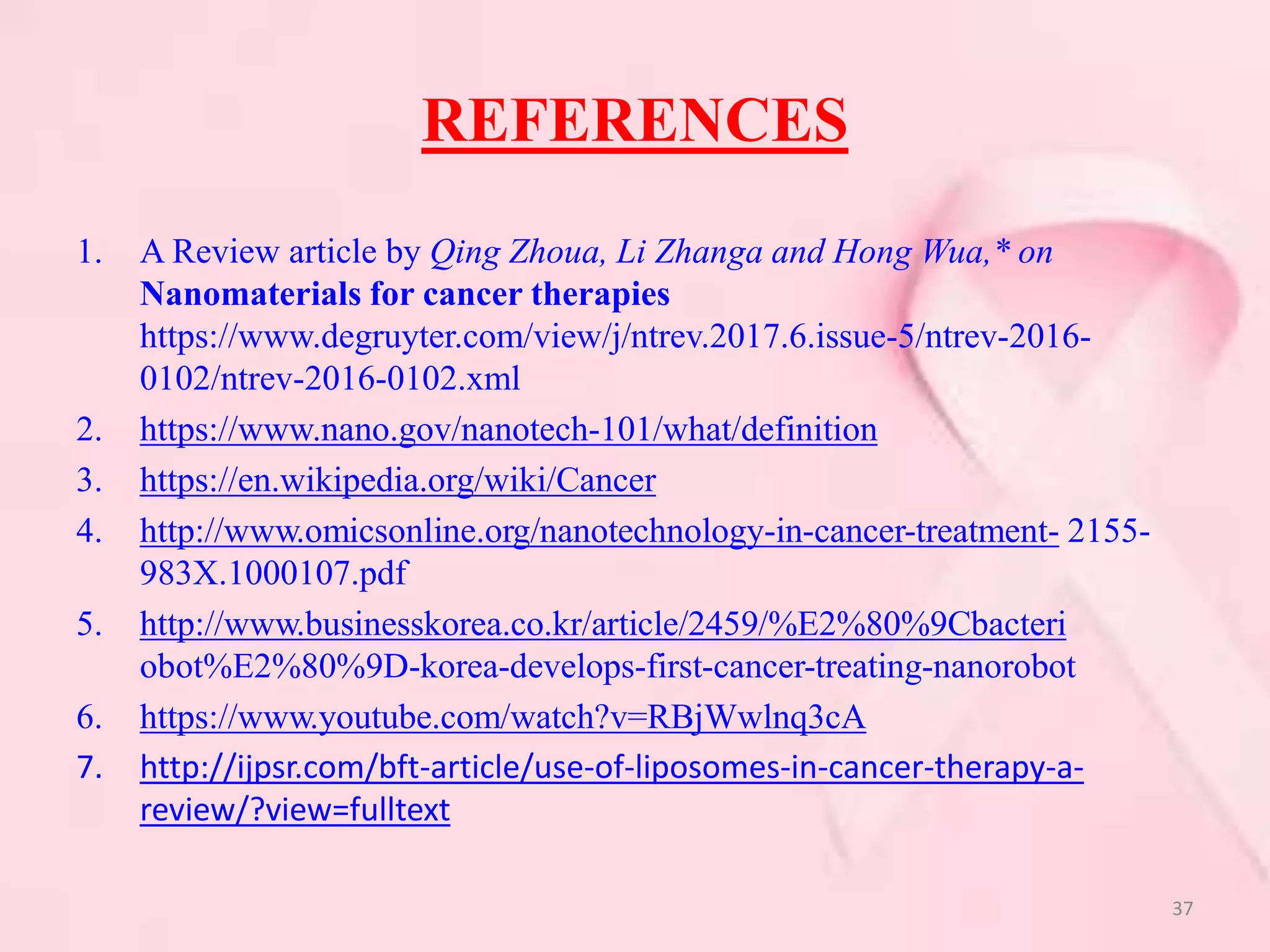 NANOTECHNOLOGY IN TREATMENT OF CANCER | PPTX