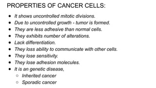 Cancer types , spread , and it’s properties | PPTX