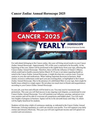 Cancer Yearly Horoscope Predictions for 2025 | PDF