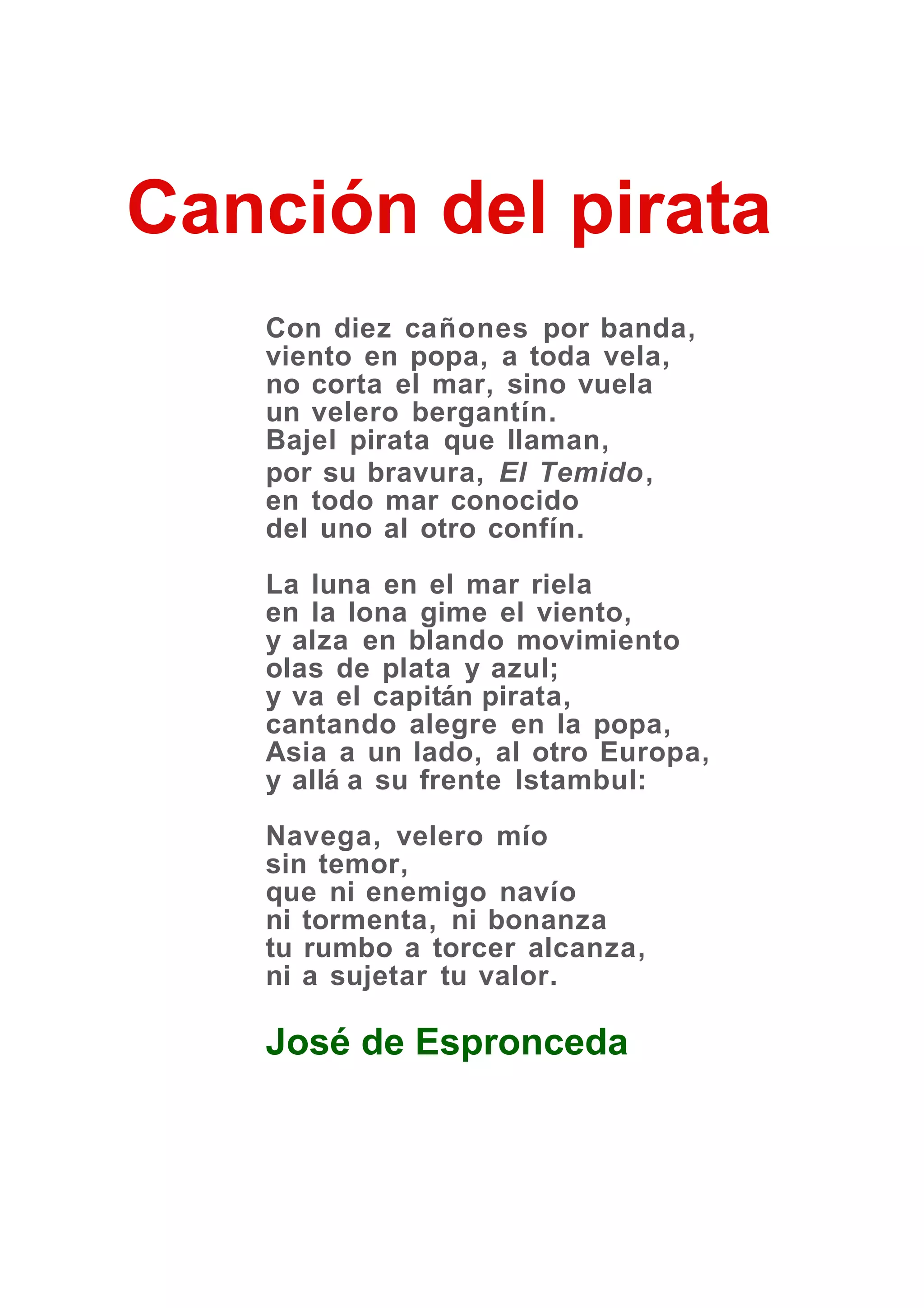 Canción del pirata tres estrofas | DOC