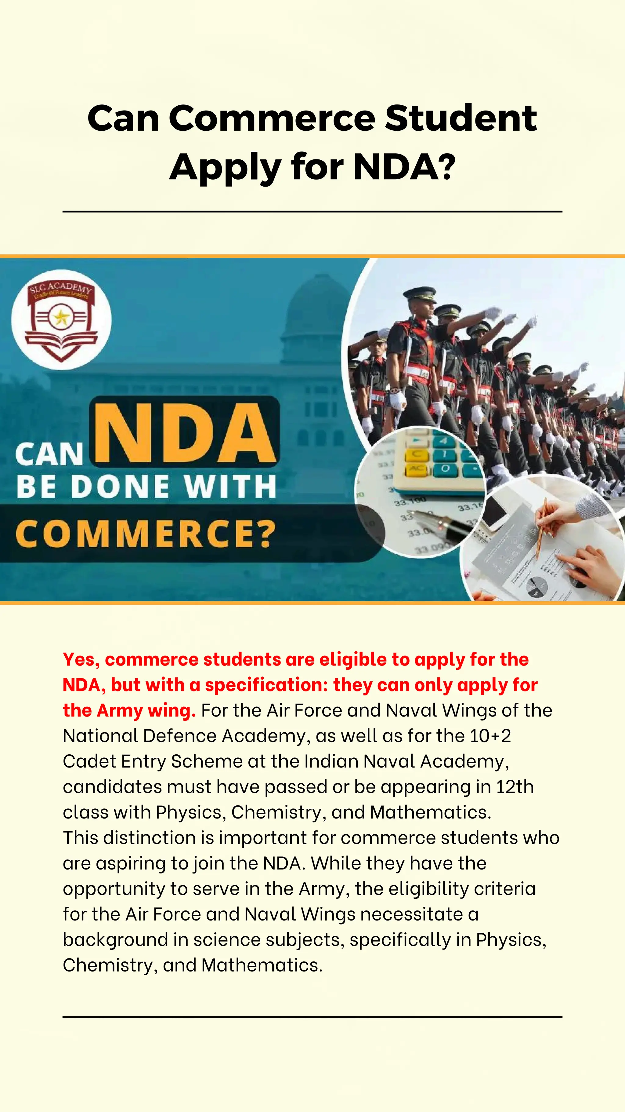 Can Commerce Students Apply for National Defense Academy (NDA)? | PDF