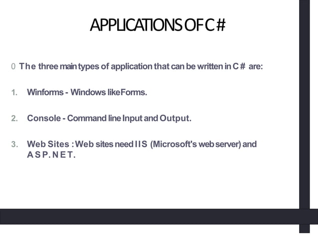 C# and .net framework | PPTX | Programming Languages | Computing