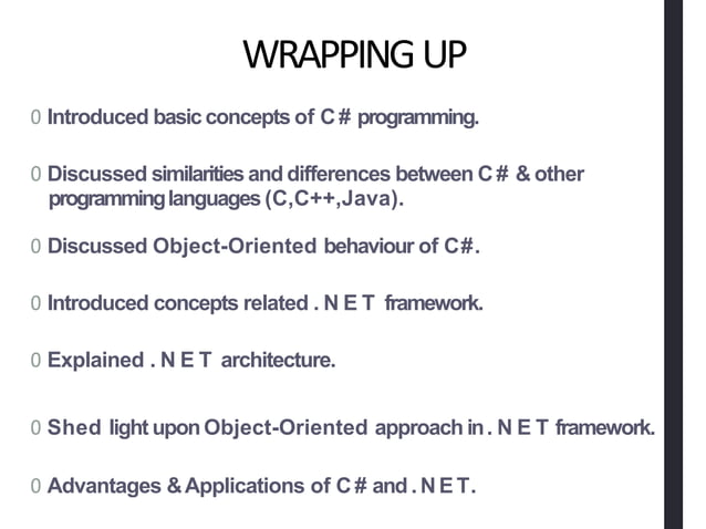 C# and .net framework | PPTX | Programming Languages | Computing