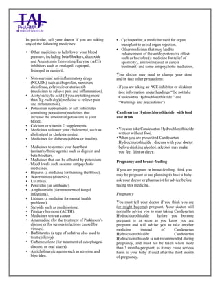 Candesartan and Hydrochlorothiazide Tablets PIL Taj Pharmaceuticals | PDF