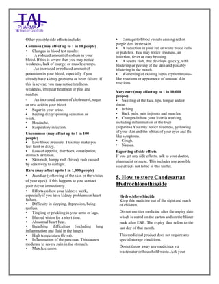 Candesartan and Hydrochlorothiazide Tablets PIL Taj Pharmaceuticals | PDF