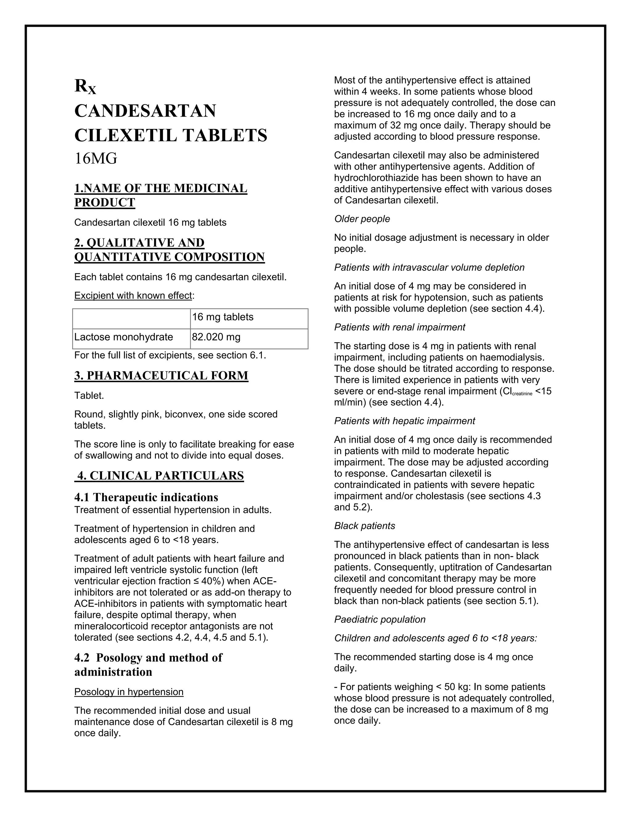 Candesartan cilexetil 16 mg tablets smpc taj pharmaceuticals | PDF