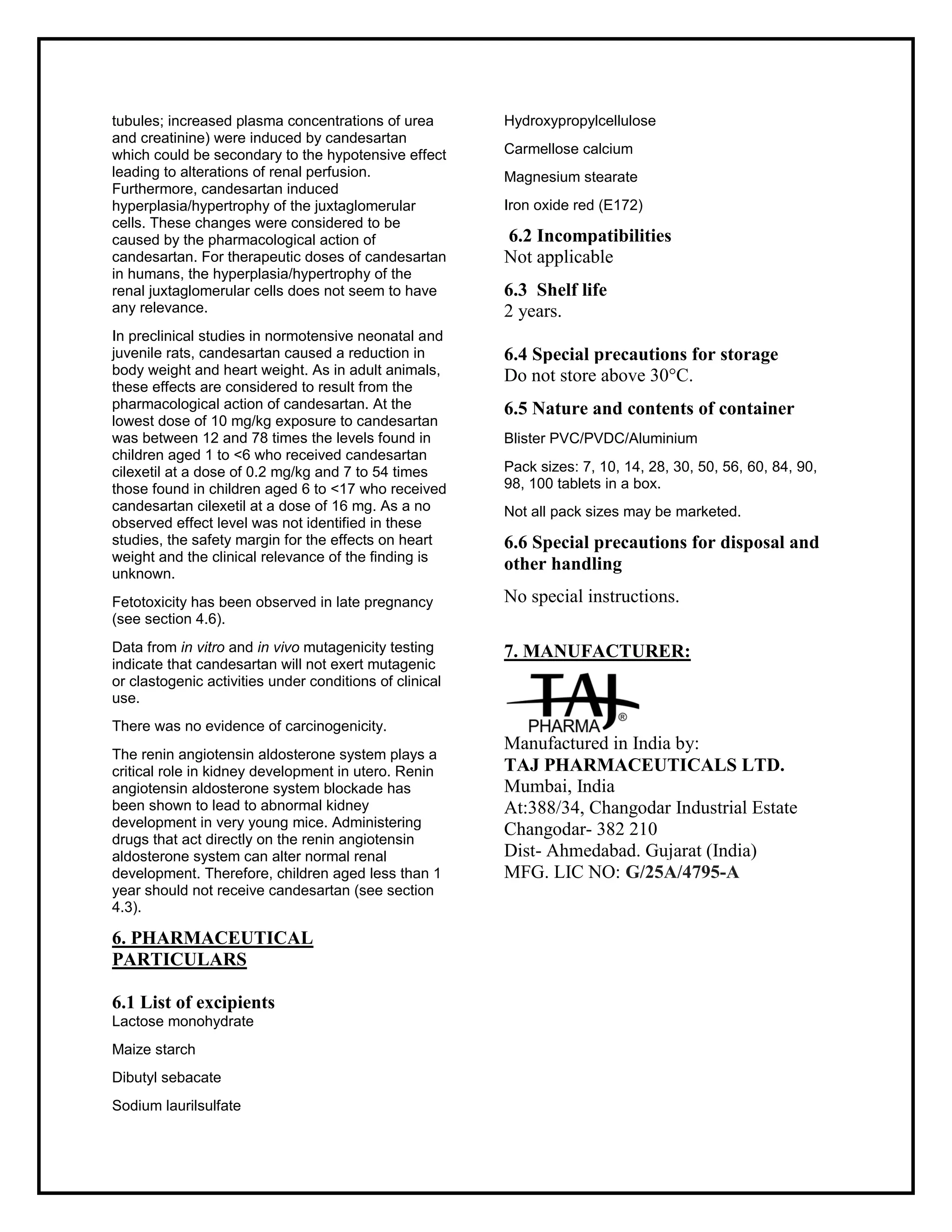 Candesartan cilexetil 16 mg tablets smpc taj pharmaceuticals | PDF