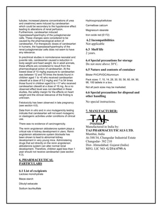 Candesartan cilexetil 16 mg tablets smpc taj pharmaceuticals | PDF