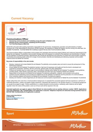 Communications Officer- Netball SA/Adelaide Thunderbirds | PDF