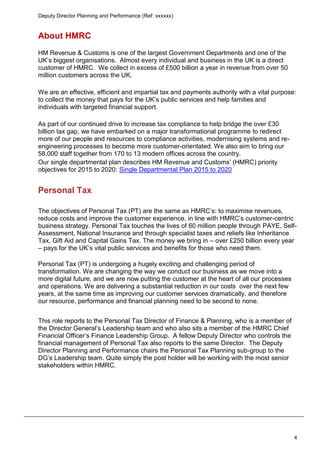 HMRC Deputy Director Planning and Performance Candidate information ...