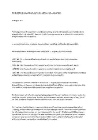 Candidate nomination closing on monday | PDF