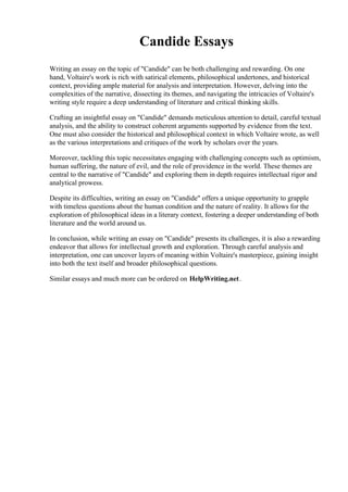 Candide Essays. Indiana University Fort Wayne | PDF