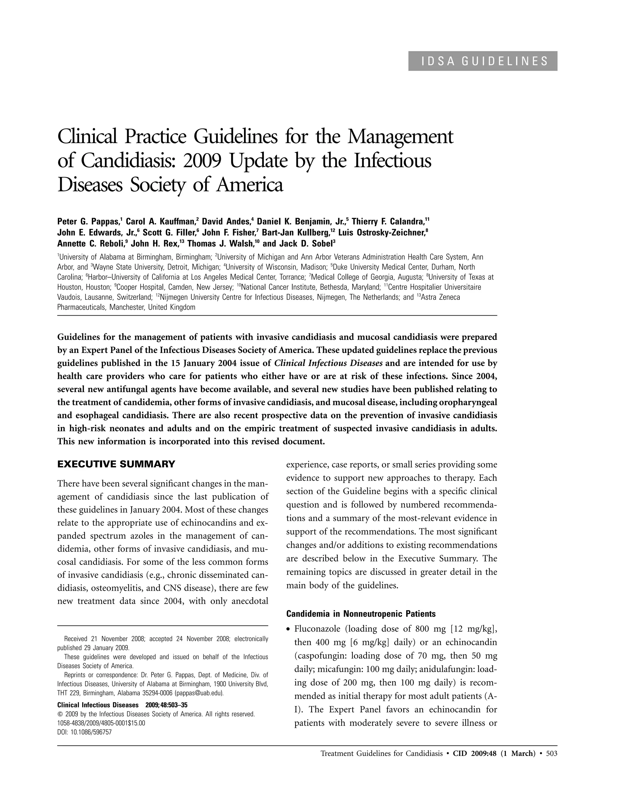 Candidiasis 2009 guideline | PDF