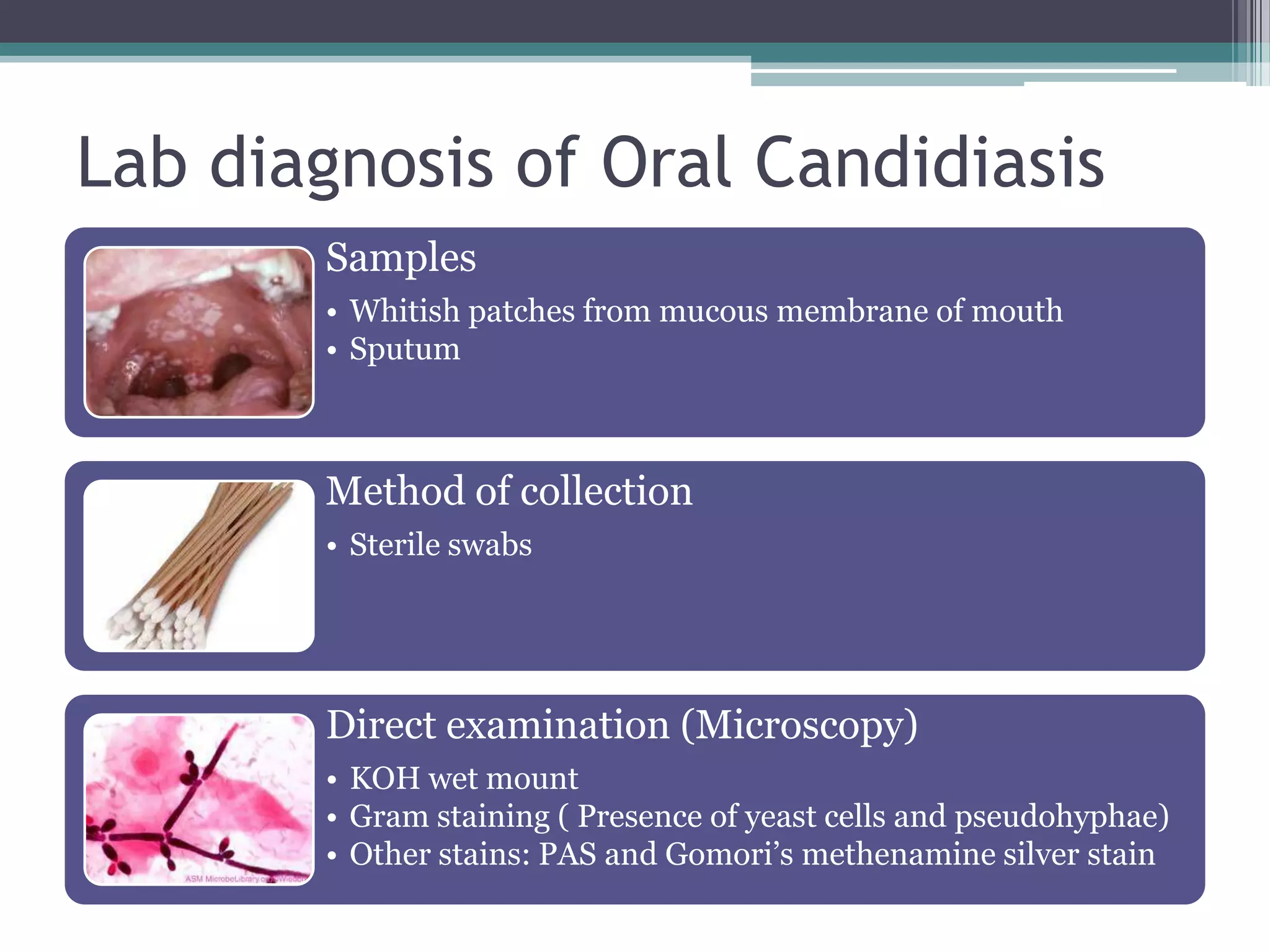 Candidiasis – clinical manifestations and lab diagnosis of oral candidiasis | PPTX