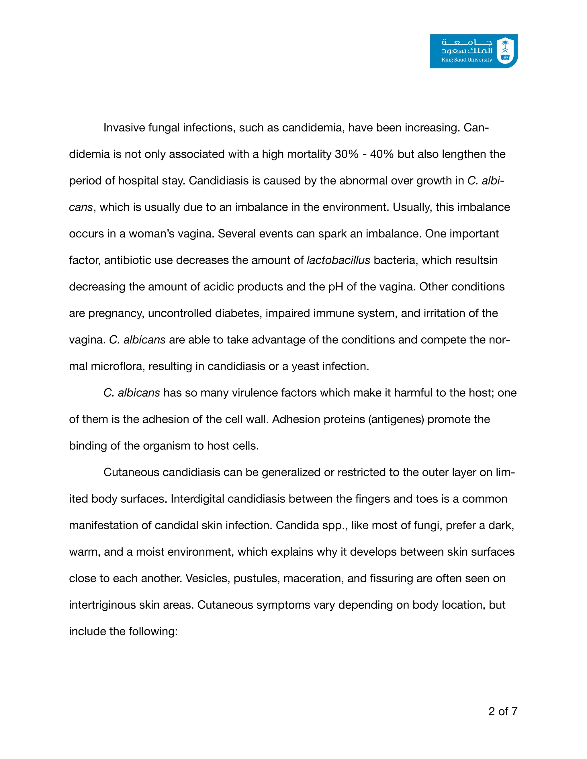 Candidiasis infections | PDF