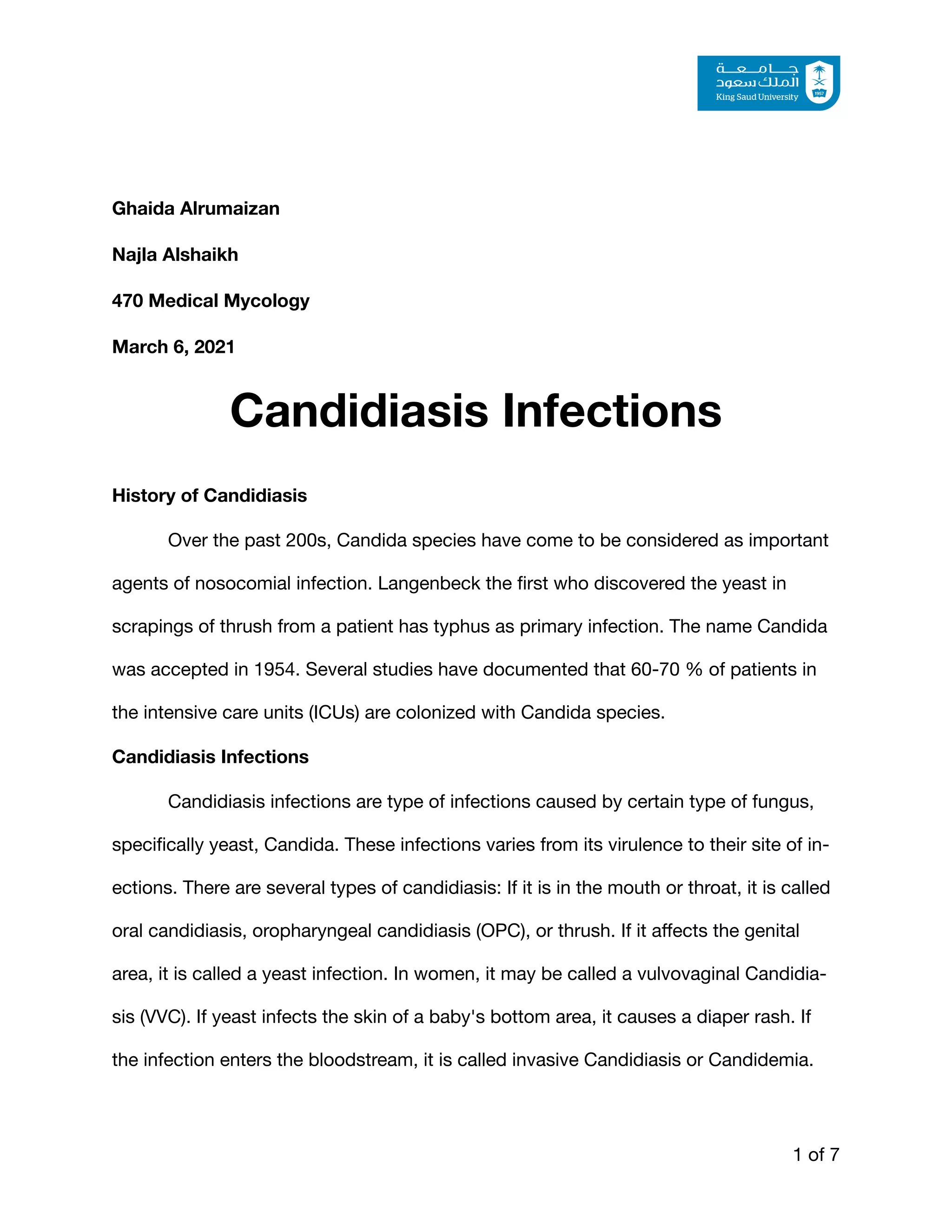 Candidiasis infections | PDF
