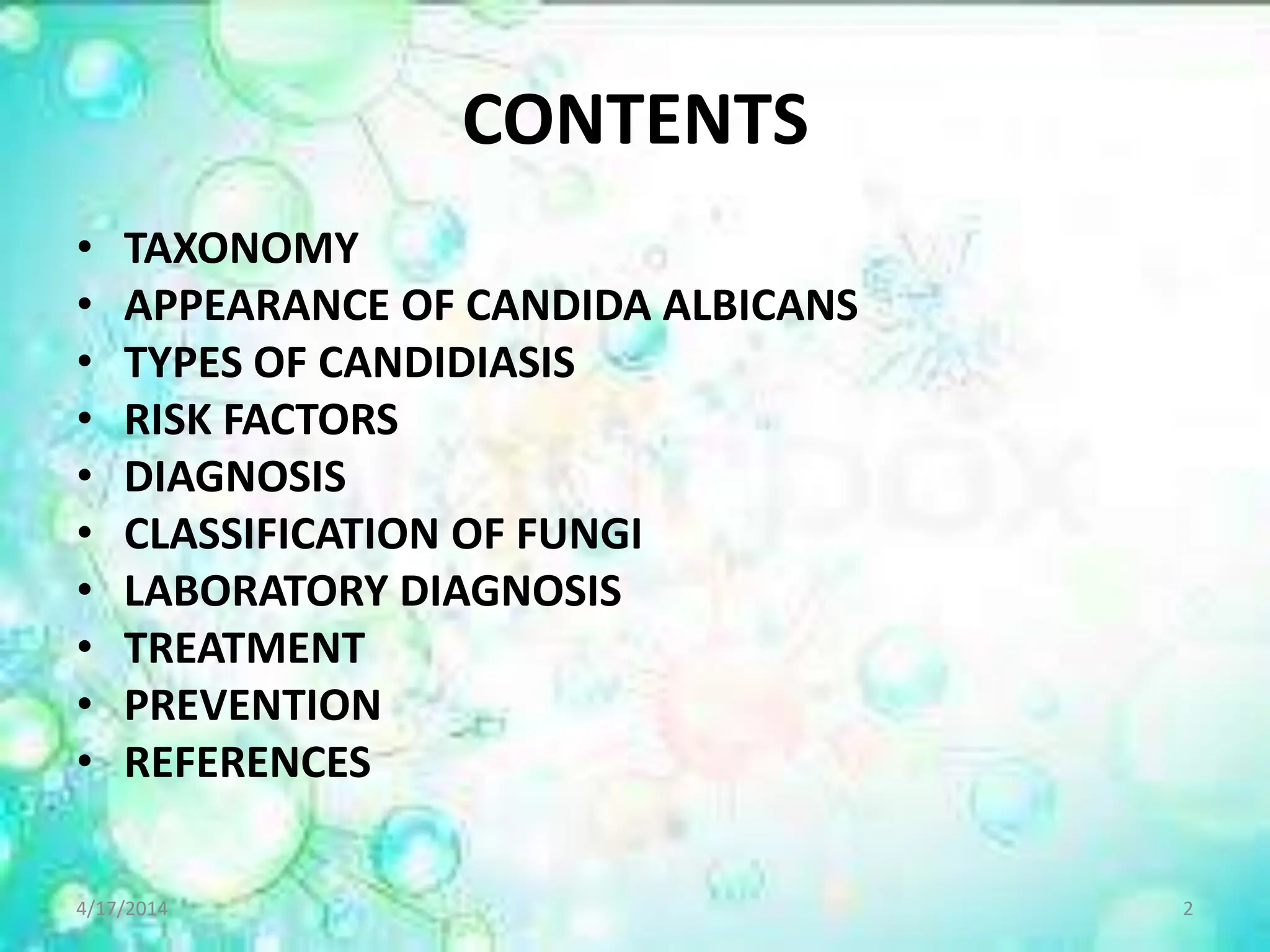 Candidiasis Presentation , SYMTOMPS, RISK FACTORS, MANAGEMEN | PDF