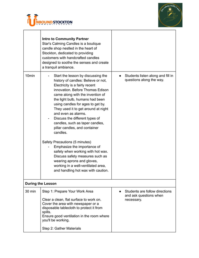 Candle Making Lesson Plan - Unbound Stockton | PDF | Candle and Soap ...