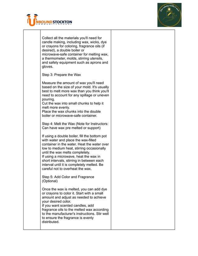 Candle Making Lesson Plan - Unbound Stockton | PDF | Candle and Soap ...