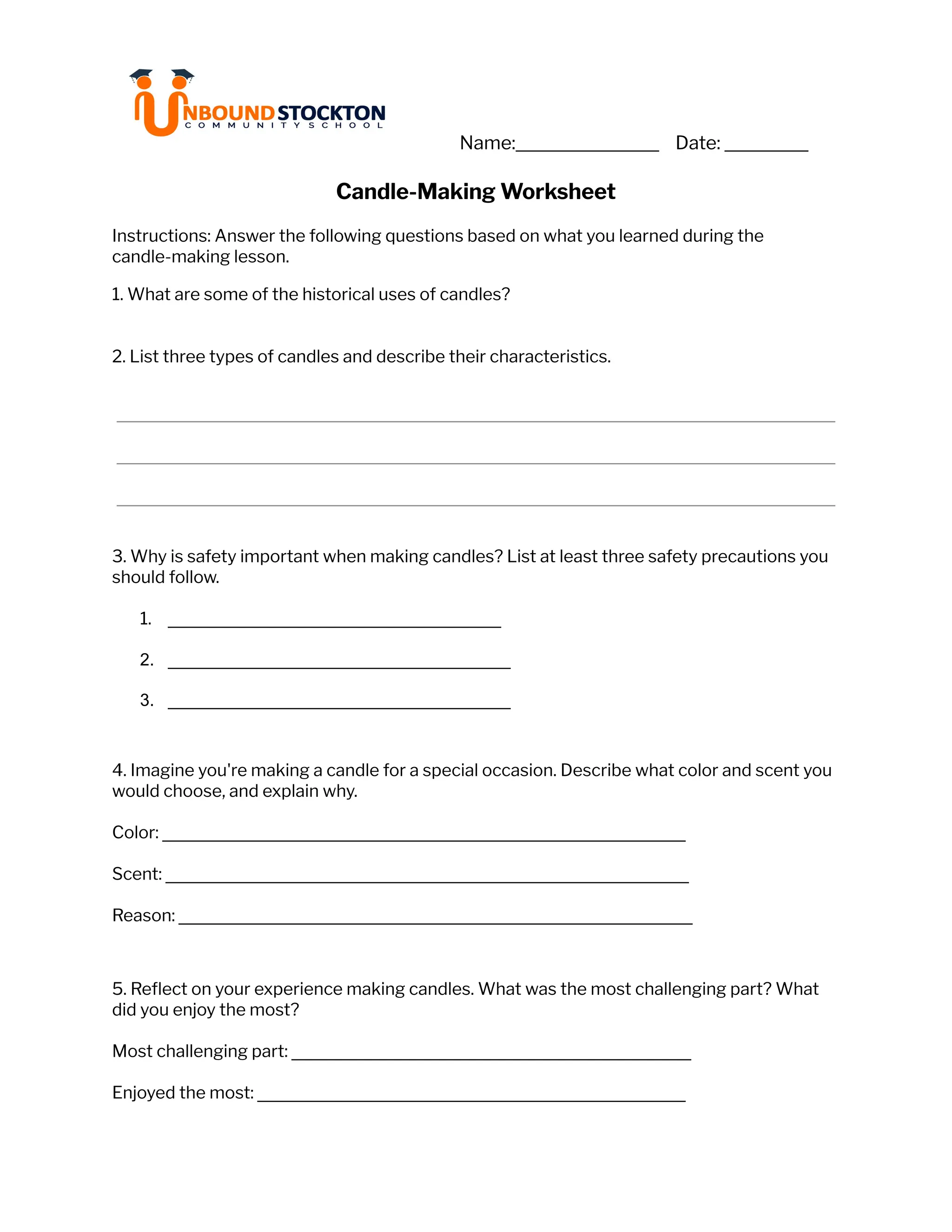 Candle Making Worksheet - Unbound Stockton | PDF