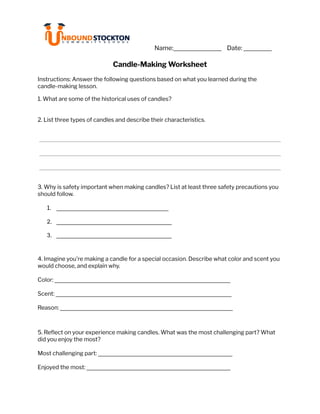 Candle Making Worksheet - Unbound Stockton | PDF