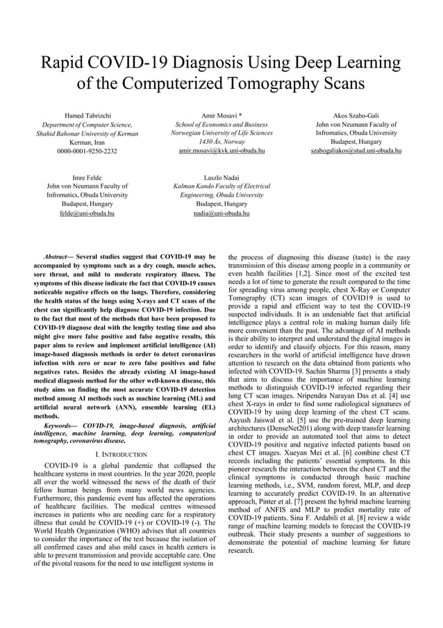 Rapid COVID-19 Diagnosis Using Deep Learning of the Computerized Tomography Scans | PDF