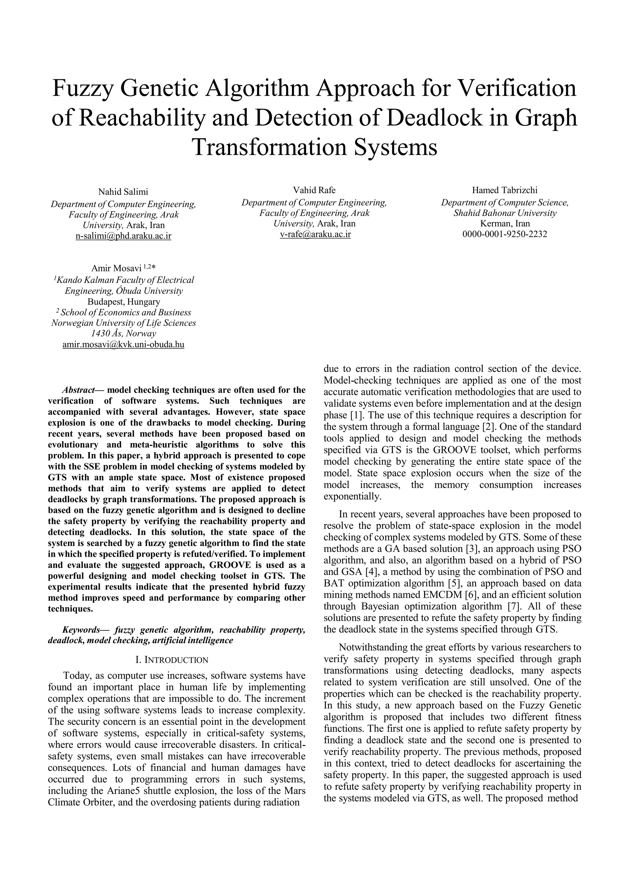 Fuzzy Genetic Algorithm Approach For Verification Of Reachability And Detection Of Deadlock In