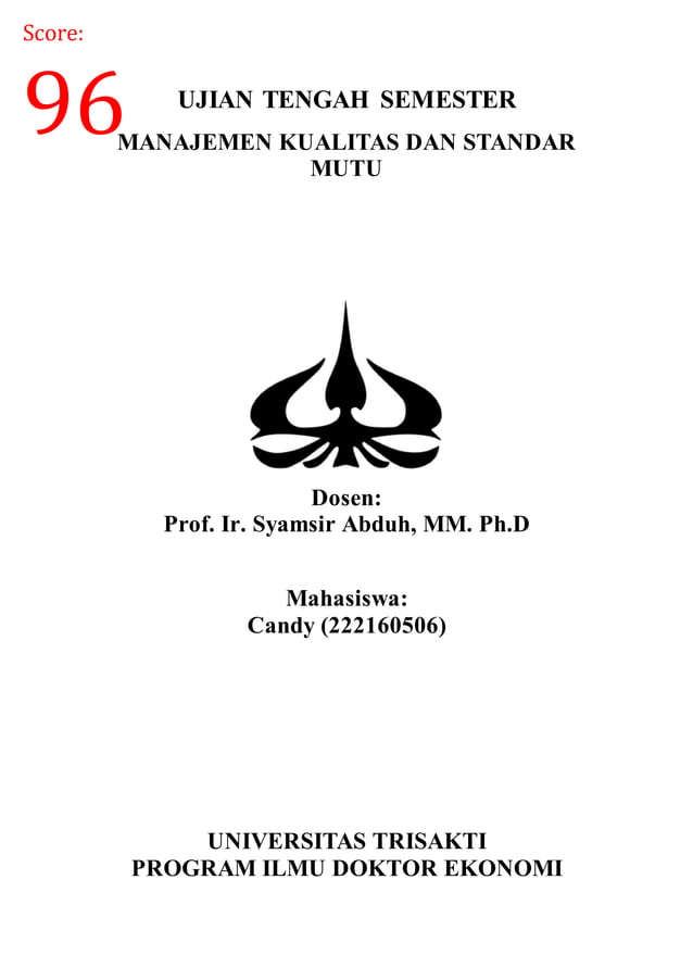 UTS Manajemen Kualitas dan Standar Mutu | PDF