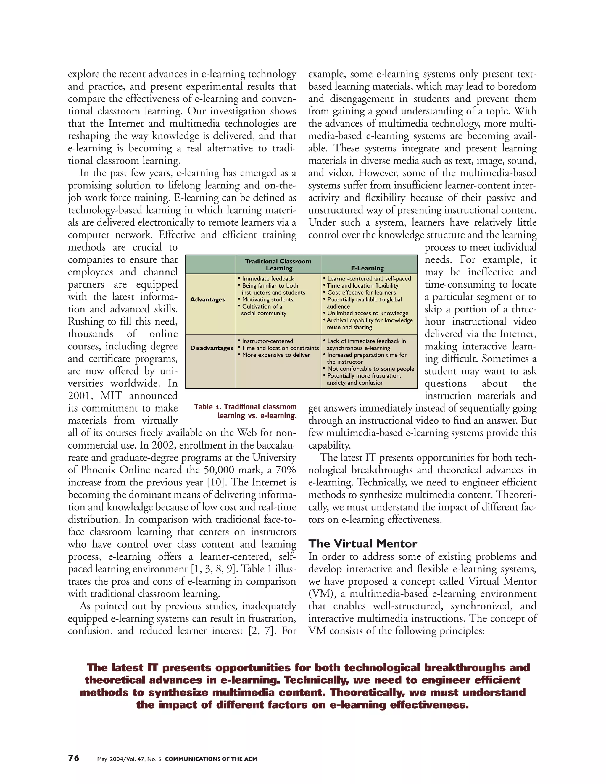 CAN E-LEARNING REPLACE CLASSROOM LEARNING?. | PDF