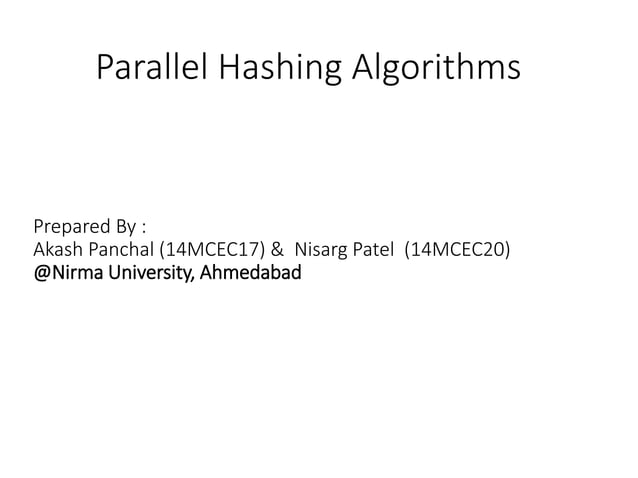 Parallel Hashing Algorithms | PPT