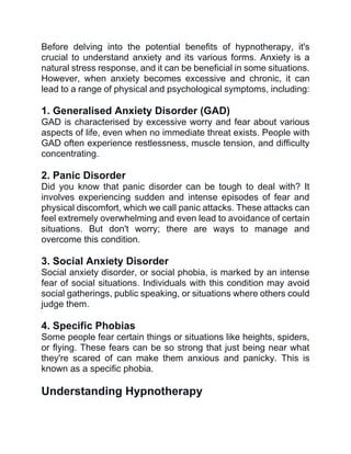 Can Hypnotherapy be Effective in Managing Anxiety? | PDF