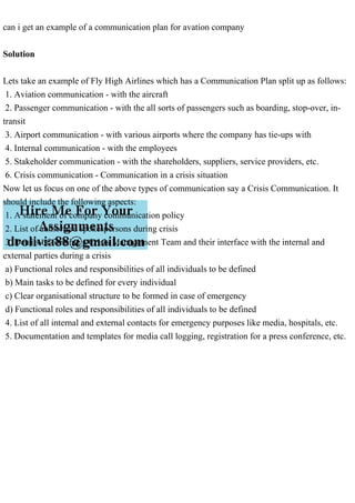 can i get an example of a communication plan for avation company.pdf