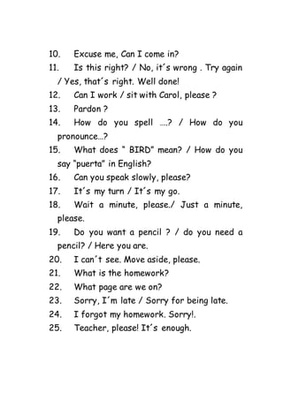 Classroom language | DOCX