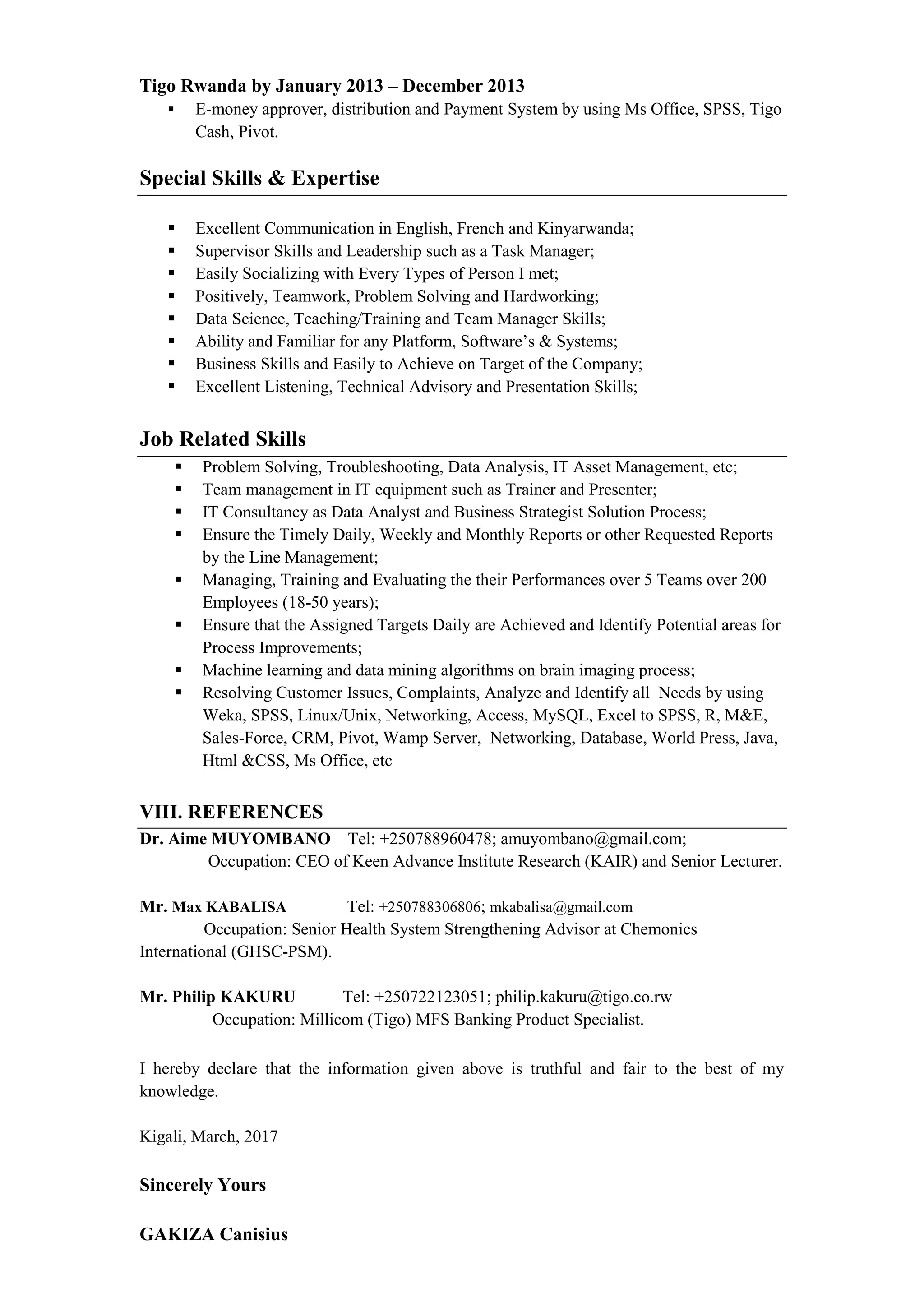 Canisius gakiza's application cv | PDF