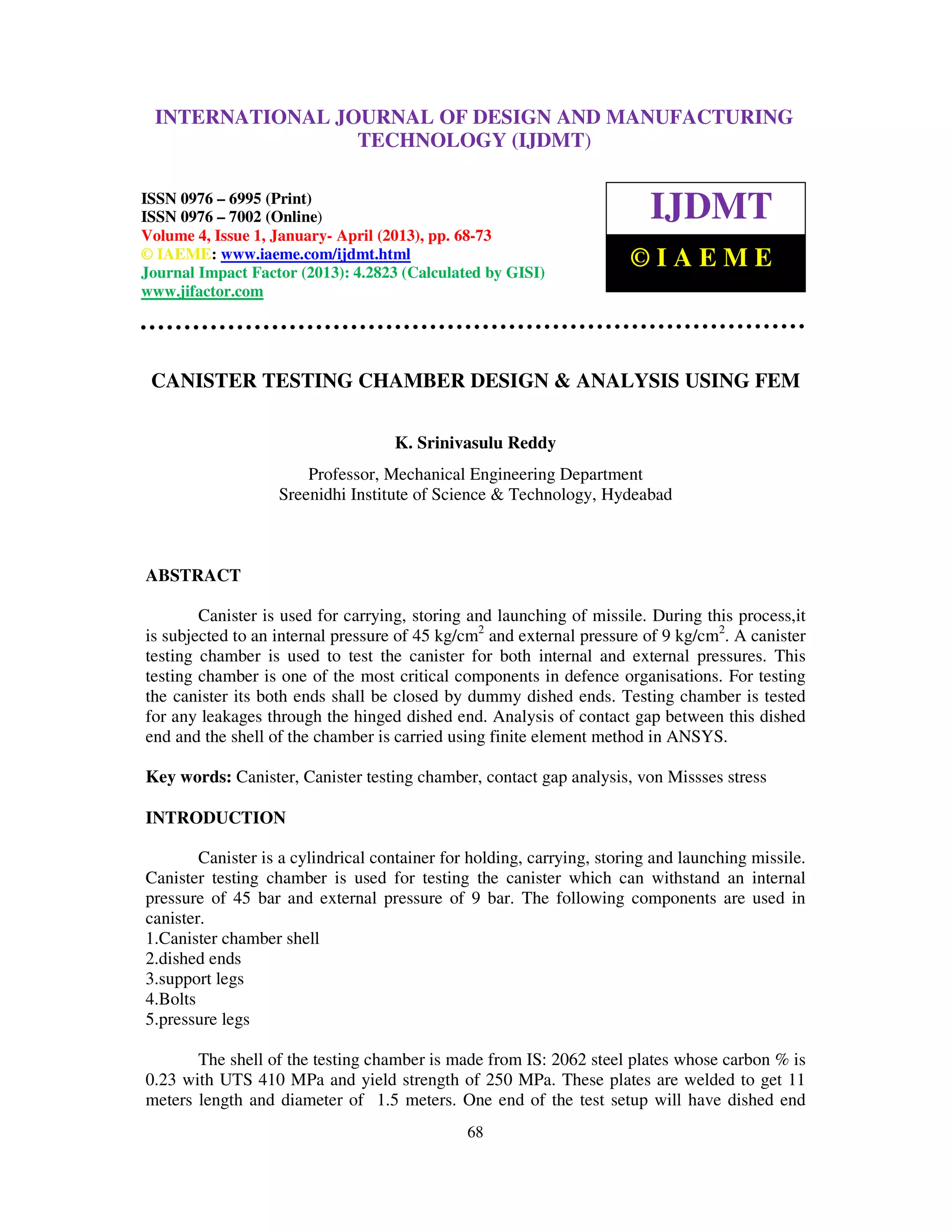 Canister testing chamber design & analysis using fem | PDF