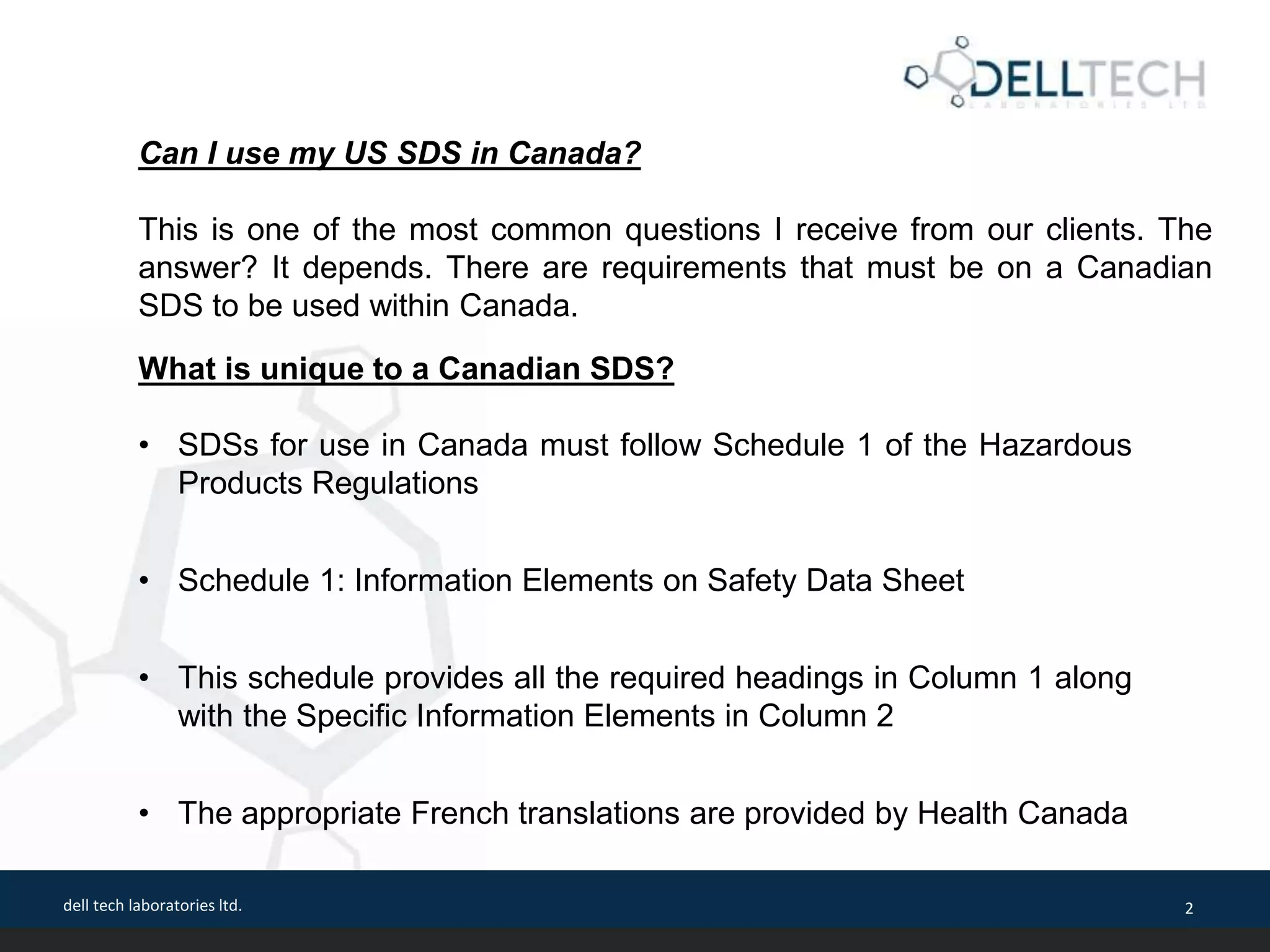Can I Use My US Safety Data Sheet Within Canada | PPTX