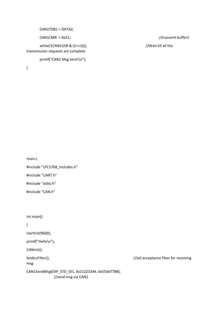 CAN interfacing on LPC1768 (ARM Cortex M3 based Micro controller) | PDF