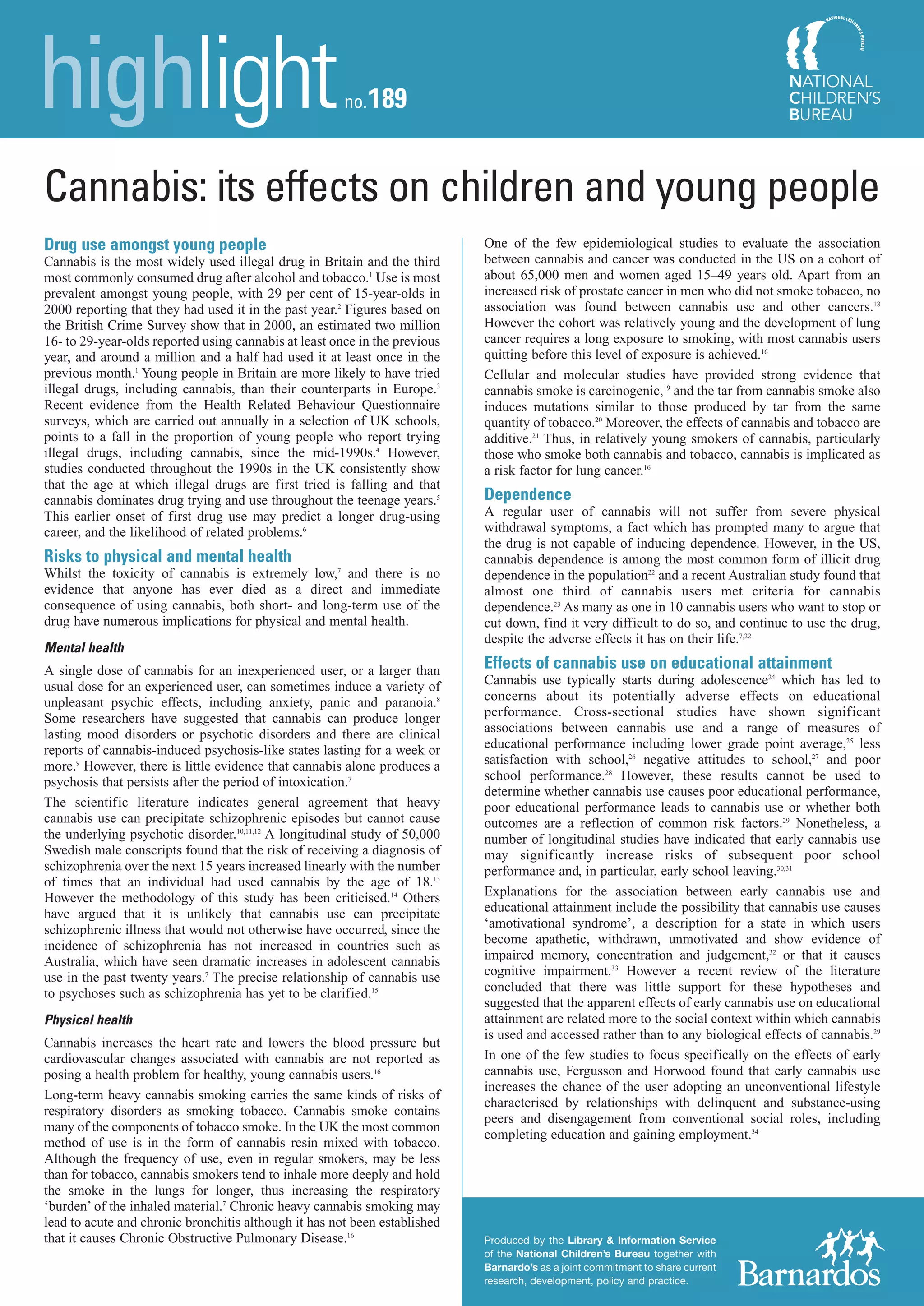 Cannabis Its Effects On Children And Young People | PDF
