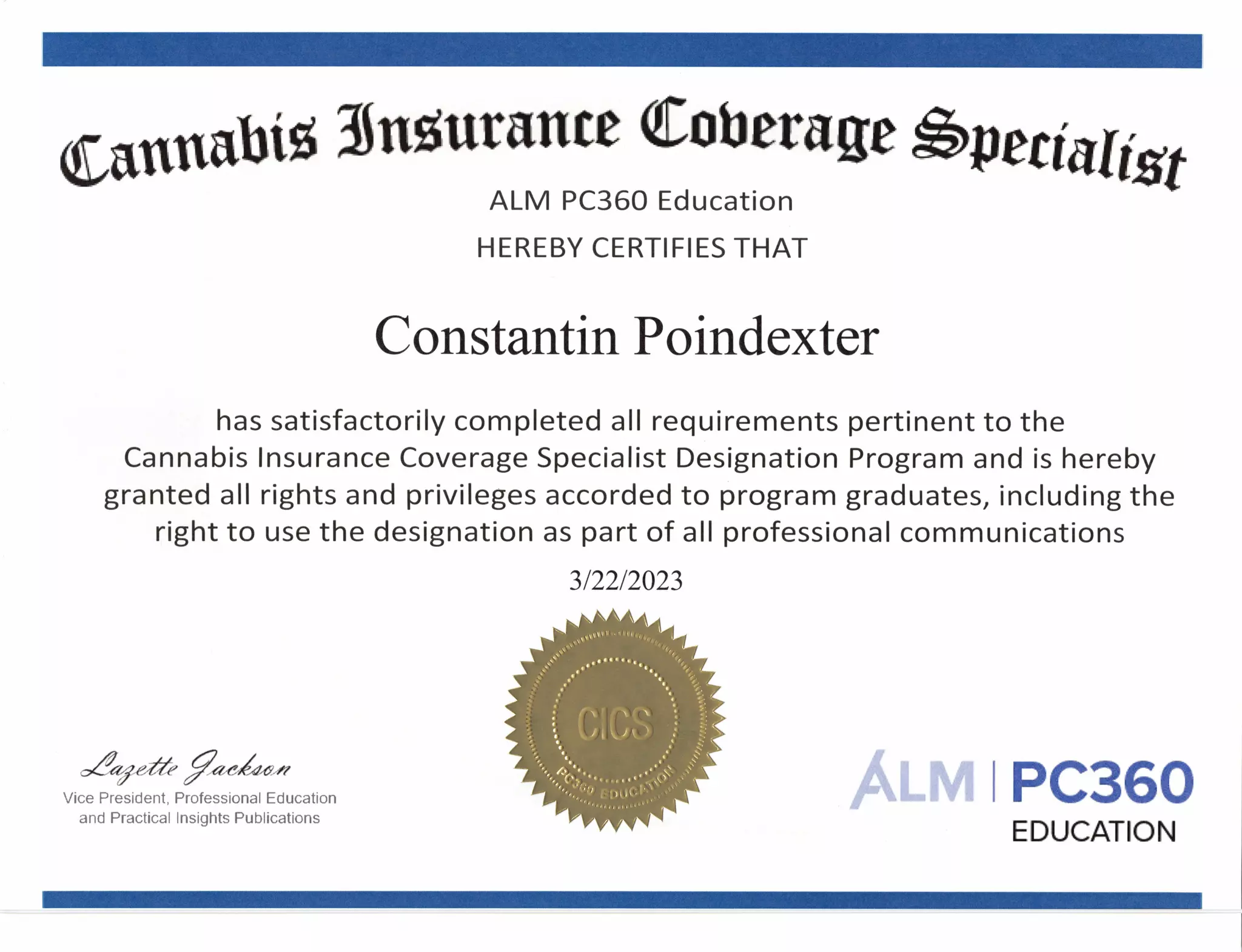 Cannabis Insurance Coverage Specialist Diploma (Constantin Poindexter ...