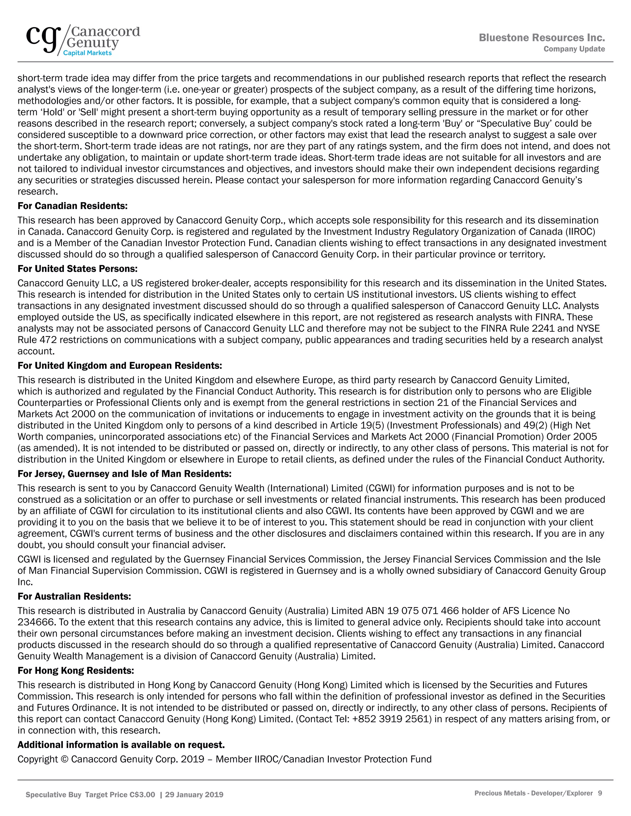 Cannacord Genuity - Bluestone Resources Report | PDF