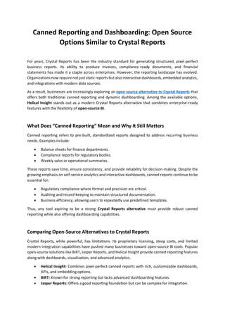 Canned Reporting and Dashboarding Open Source Options Similar to Crystal Reports.pdf