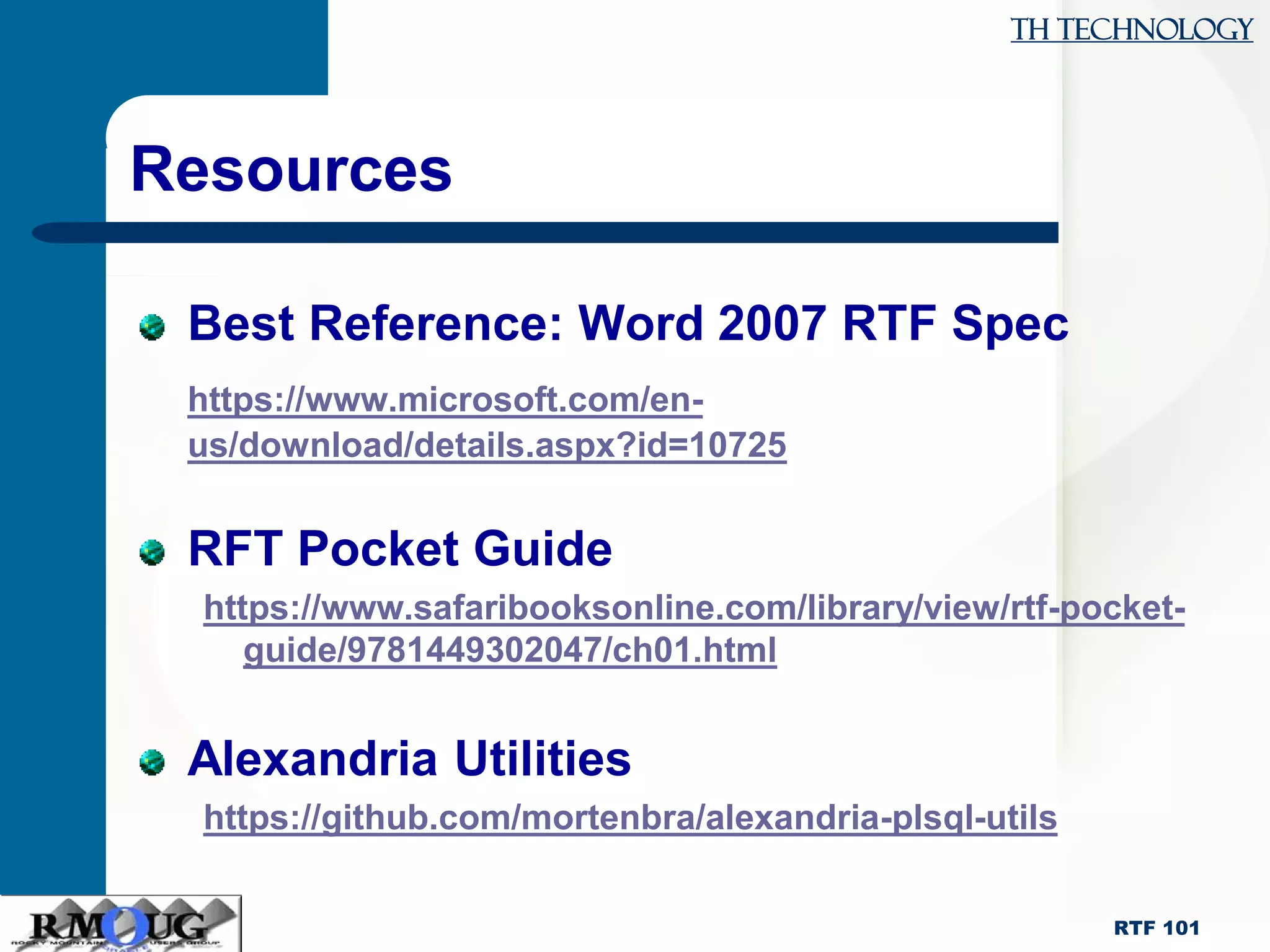 RTF Primer: Building and RTF Document | PDF | Computer Software and ...