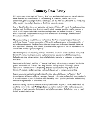 Cannery Row Essay. Human Condition in Cannery Row - 1659 Words Research ...